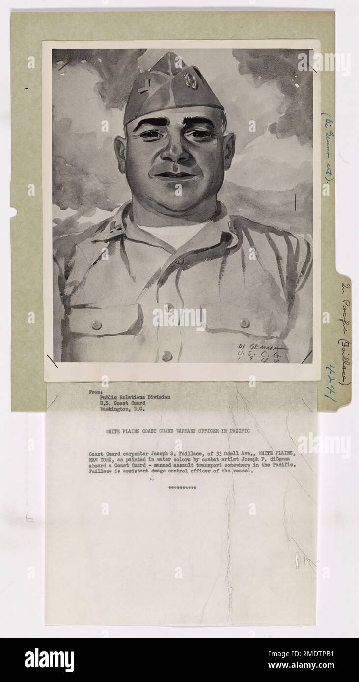 A portrait of Coast Guardsman Joseph S. Faillace, created by artist ...