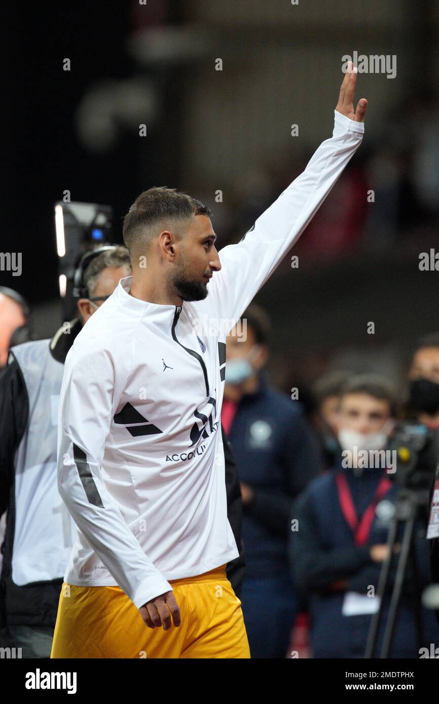 PSG's goalkeeper Gianluigi Donnarumma gestures at the end of a French ...