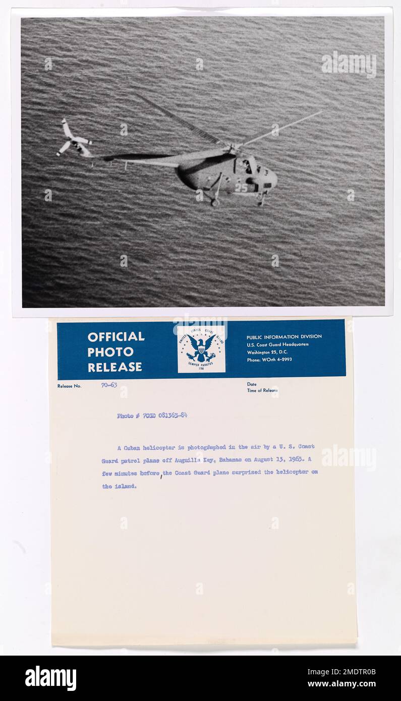 A Cuban MI-4 helicopter, photographed by a U.S. Coast Guard patrol ...