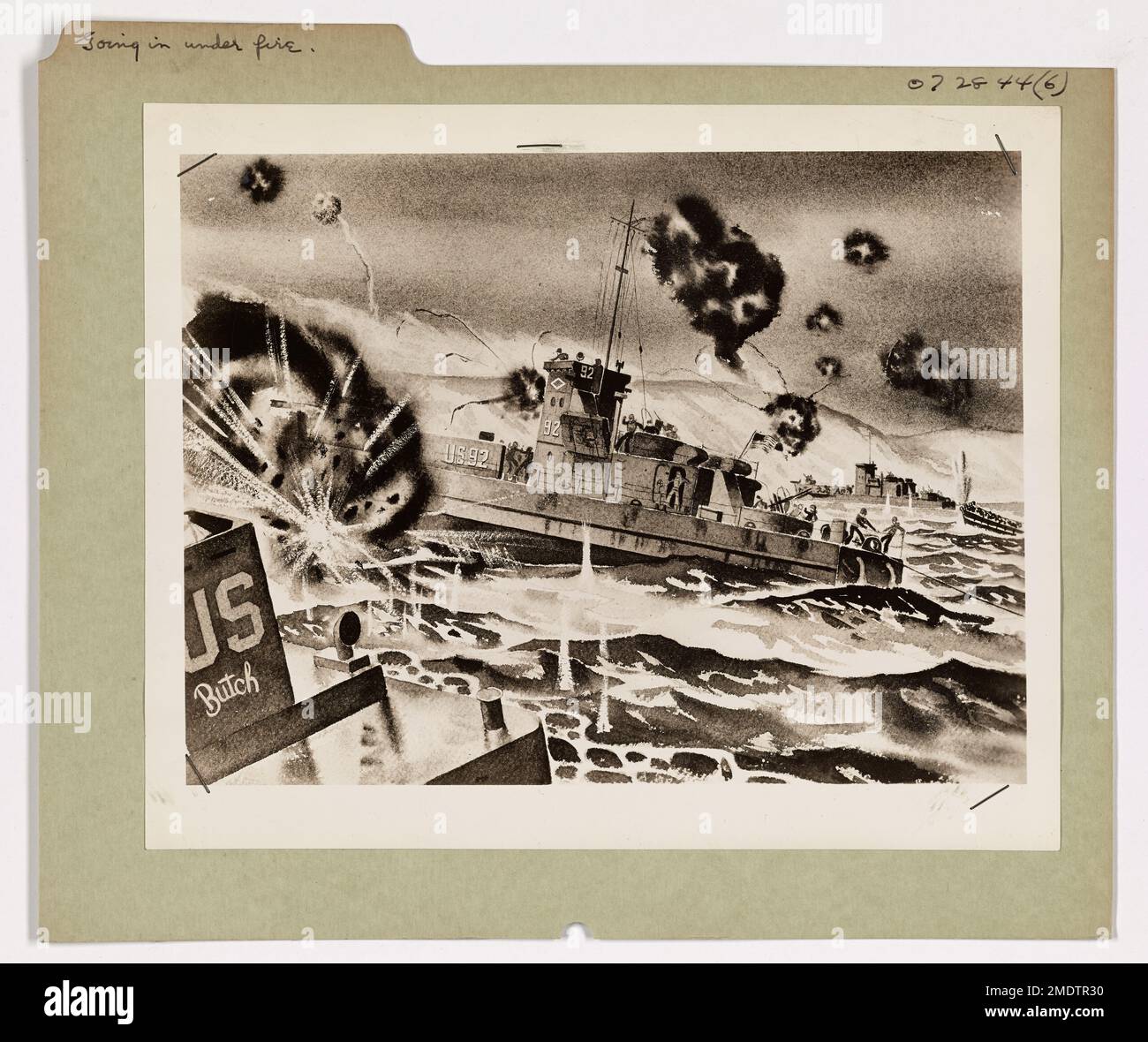 An artwork by combat artist Herman B. Vestal shows a Coast Guard-manned ...