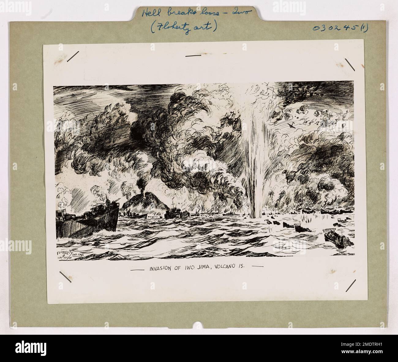 Artwork depicting the chaos at Futatsune Beach on Iwo Jima as Japanese ...