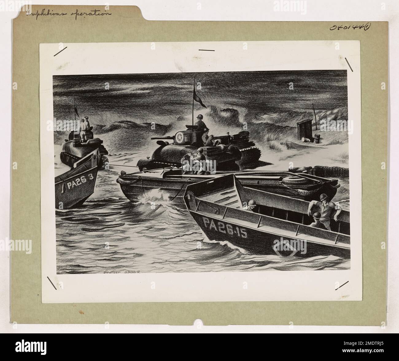 A Coast Guard Combat Artist, John S. Gretzer, captures an amphibious ...