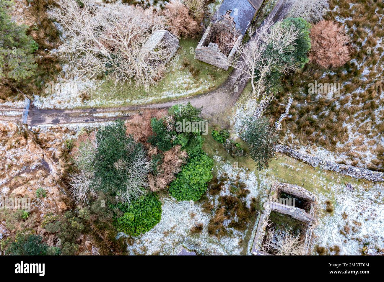 Aerial view of the Dunlewy Ghost Town in County Donegal - Ireland Stock ...