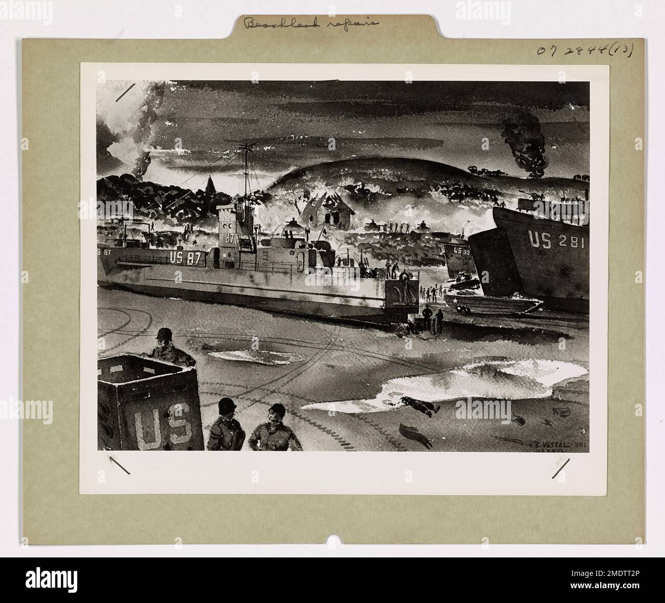 A Coast Guard-manned LCI carries out repairs on the beachhead at ...