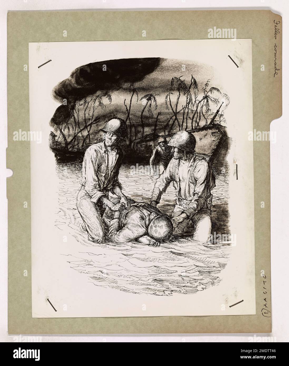 Two Coast Guardsmen carry the body of a fallen comrade in this dramatic ...