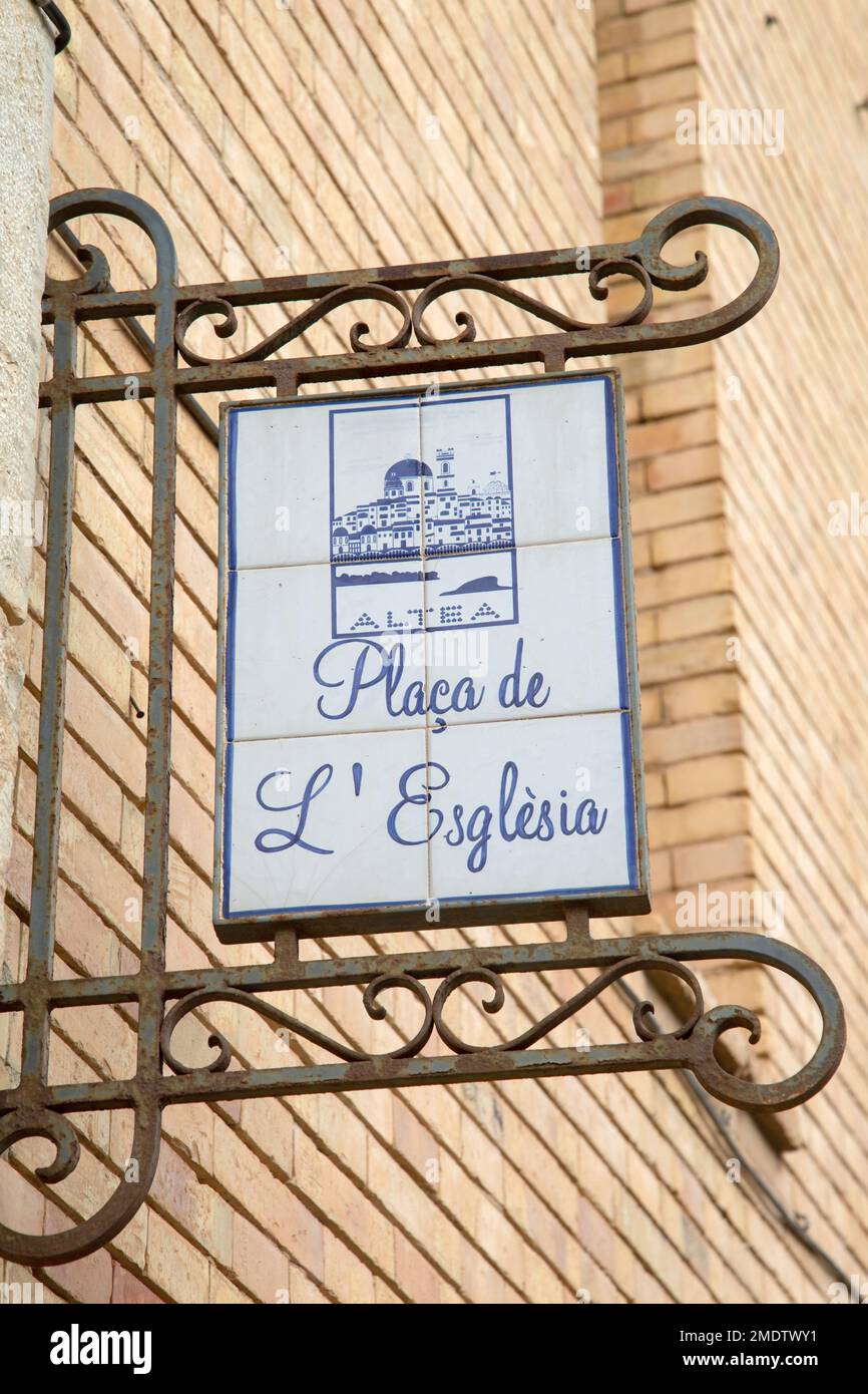 Church Square Sign, Altea; Alicante; Spain Stock Photo - Alamy