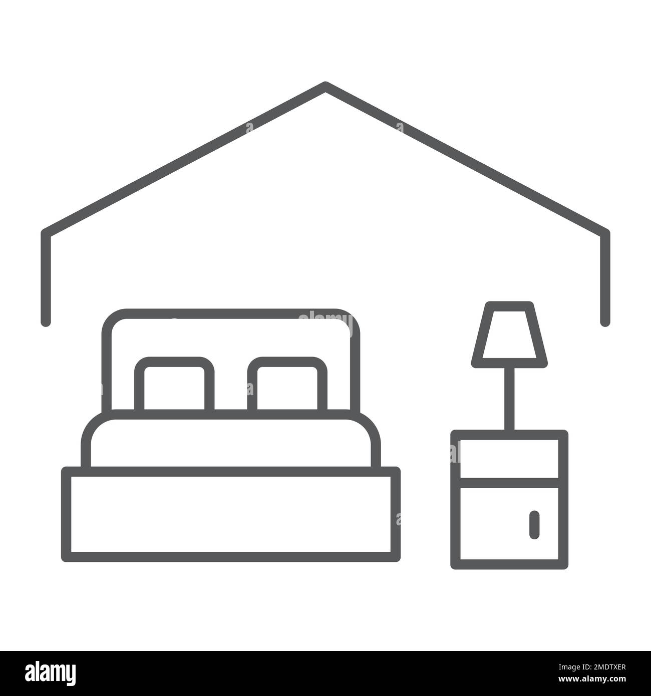 Bedroom thin line icon, hotel and sleep, bed sign, vector graphics, a ...