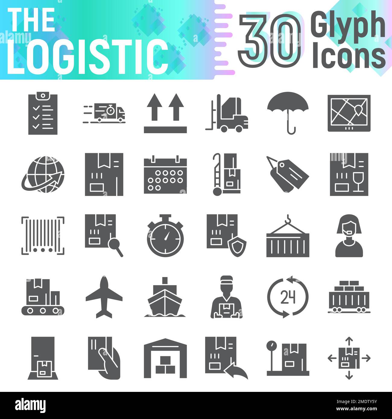 Logistic glyph icon set, delivery symbols collection, vector sketches ...