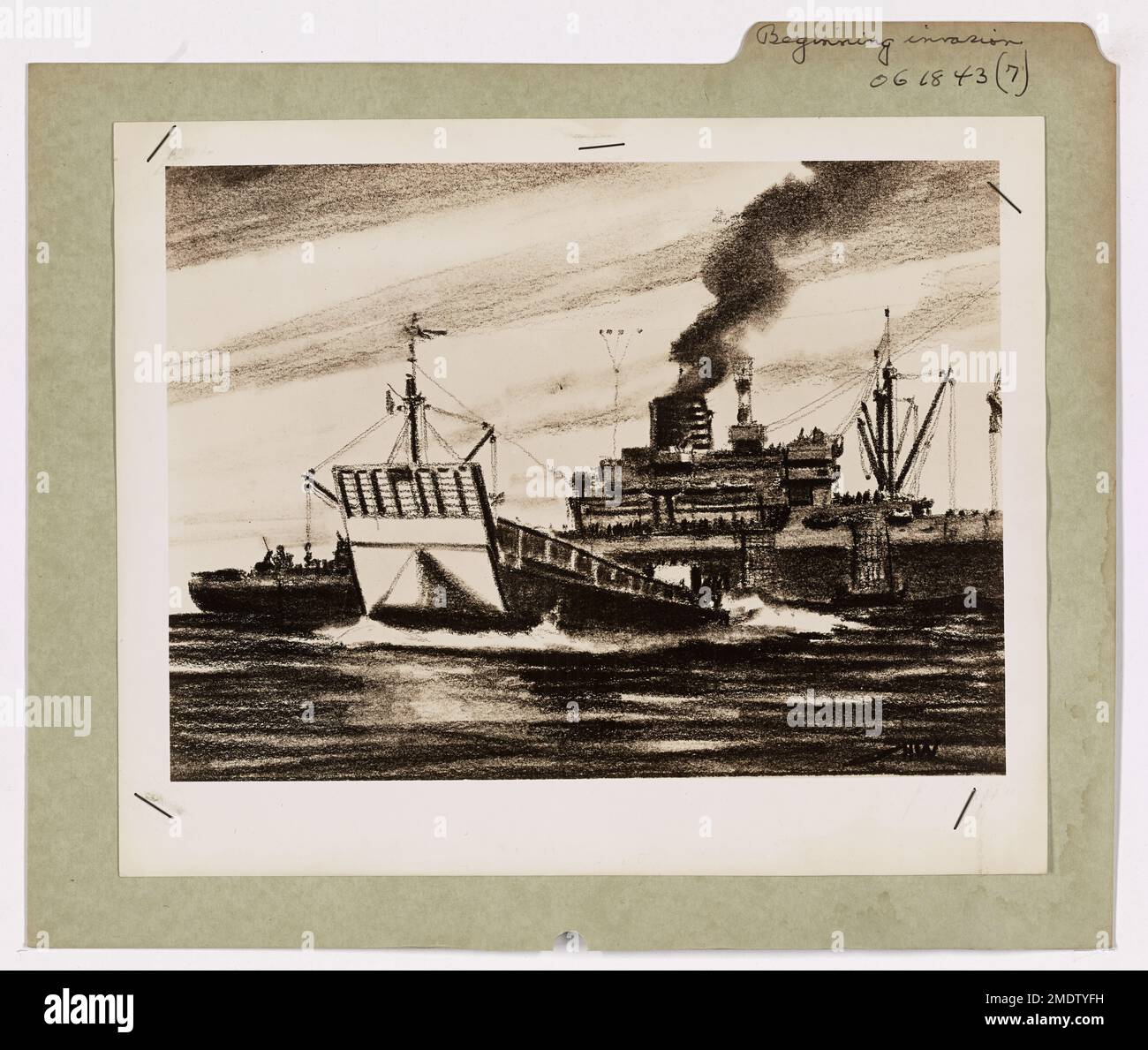 In this artwork by Hunter Wood, a tank lighter is seen leaving the side ...