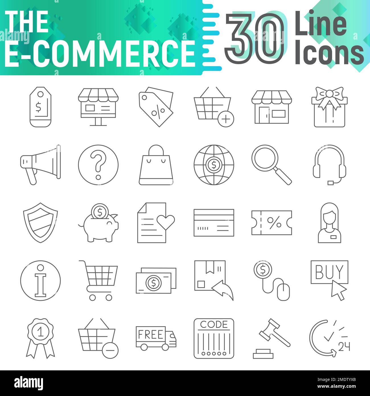 E-commerce thin line icon set, shopping symbols collection, vector sketches, logo illustrations ...