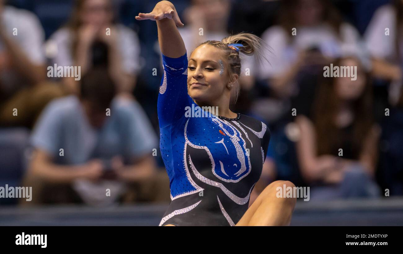 Boise State gymnast Adriana Popp performs her beam routine during an ...