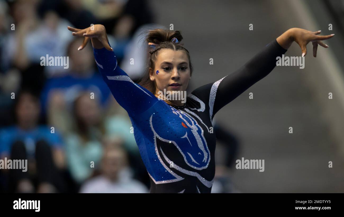 Boise State gymnast Alyssa Vulaj performs her beam routine during an ...