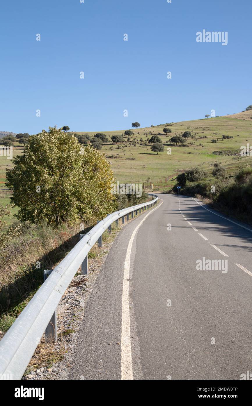 Empty Road and Barrier between Logrosan and Berzocana, Caceres; Spain ...
