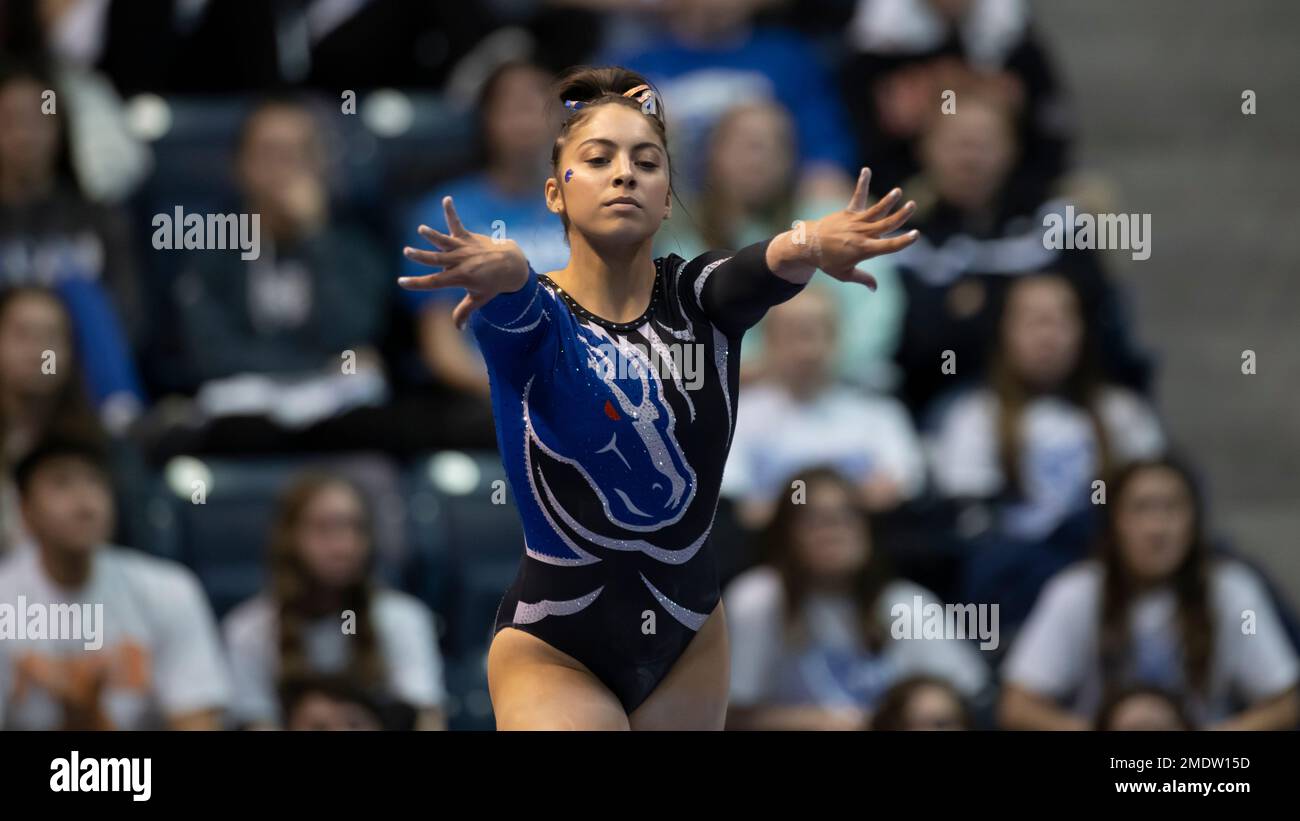 Boise State gymnast Emily Lopez performs her beam routine during an ...