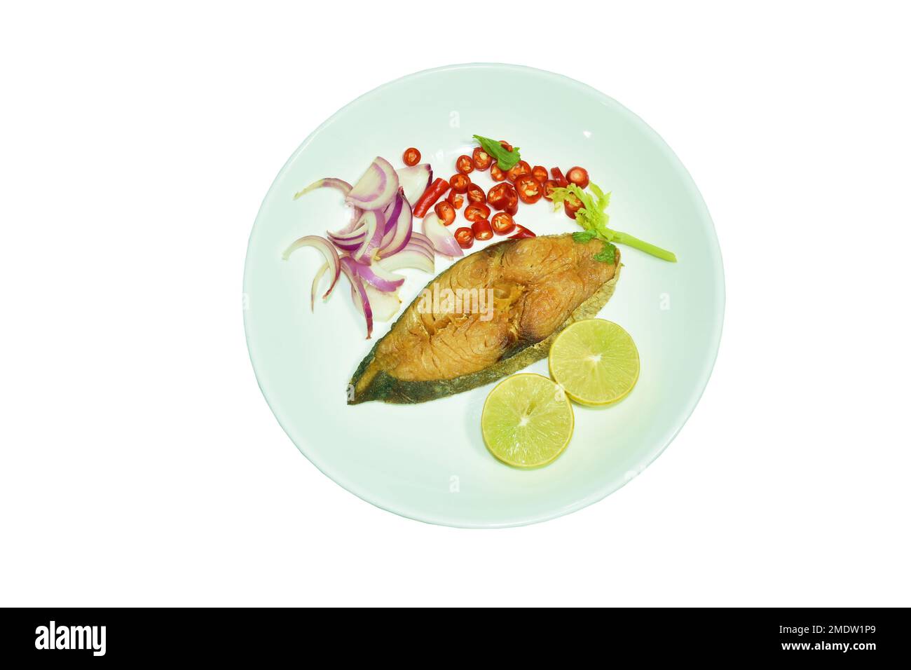 salty dry Indo-Pacific king mackerel fish topping chop shallot and ...