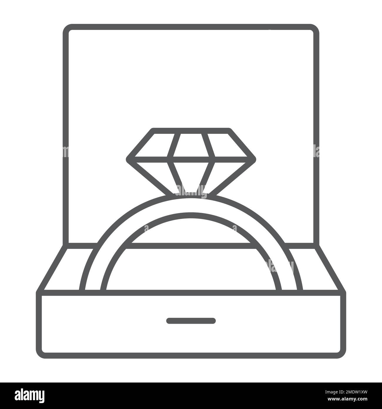 Wedding ring in box thin line icon, jewellery and accessory, gift box ...