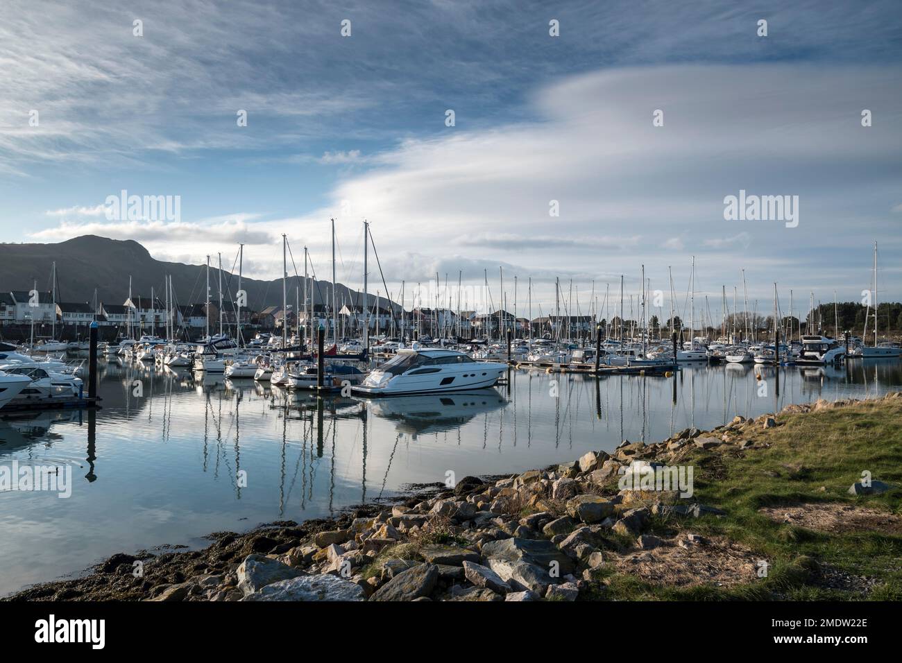 Conwy Marina boat moorings on the North Wales coast Stock Photo - Alamy