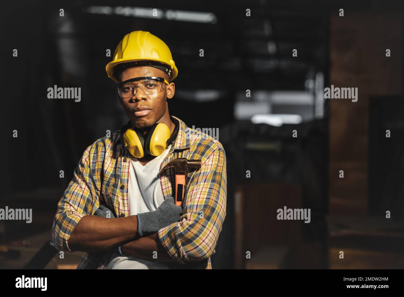 black worker male young confident smart arm crossed for builder handy ...
