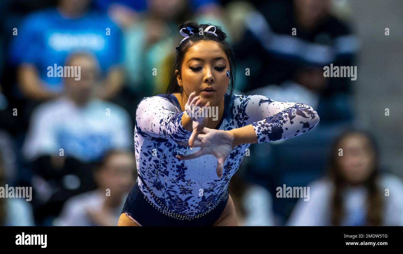Brigham Young gymnast Mina Margraf performs her beam routine during an ...
