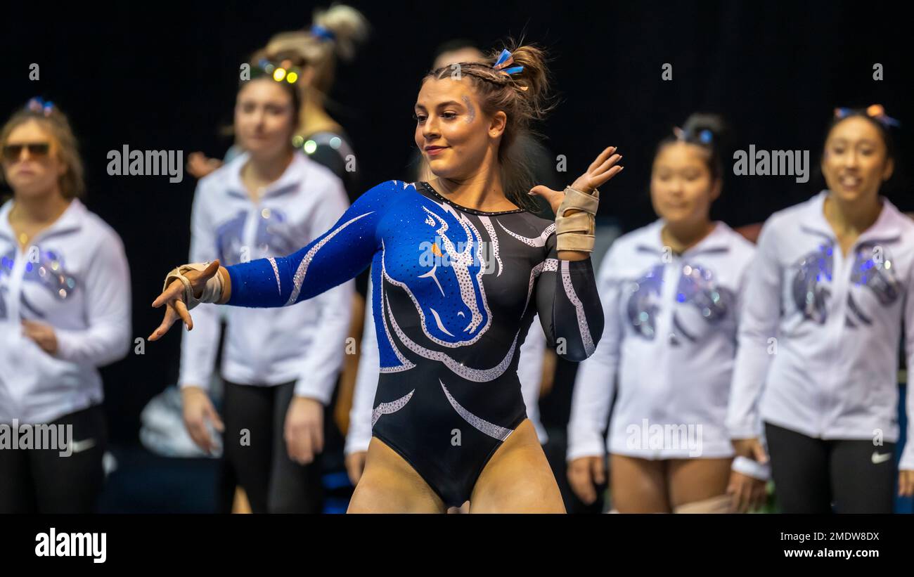 Boise State gymnast Alyssa Vulaj performs her floor routine during an ...
