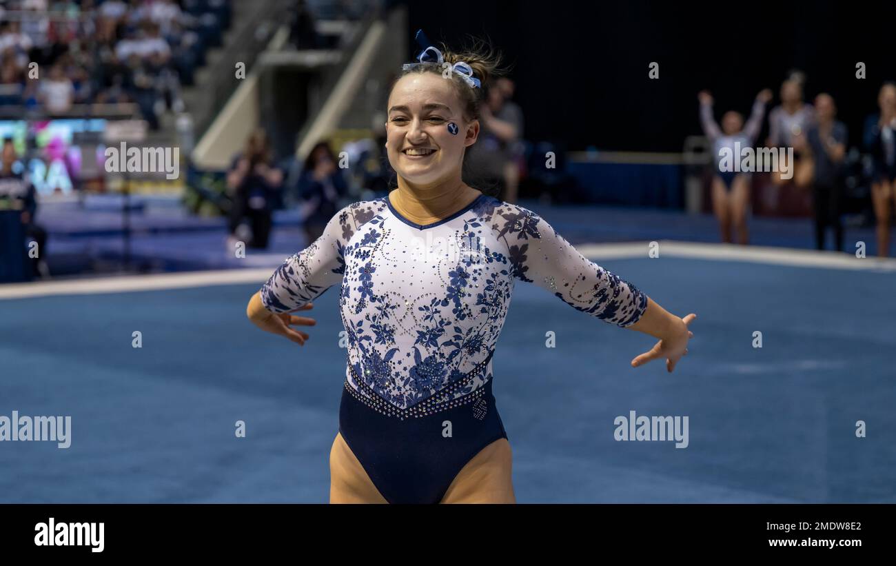 Brigham Young gymnast Sophie Dudley performs her floor routine during ...