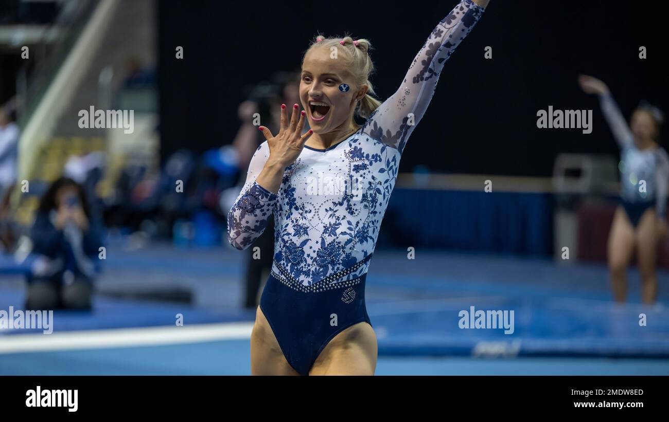 Brigham Young gymnast Rebekah Ripley performs her floor routine during ...