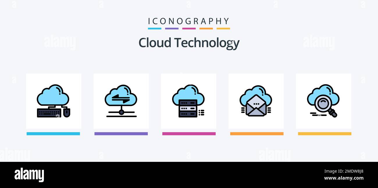 Cloud Technology Line Filled 5 Icon Pack Including timer. dashboard. ecommerece. computing. down ...