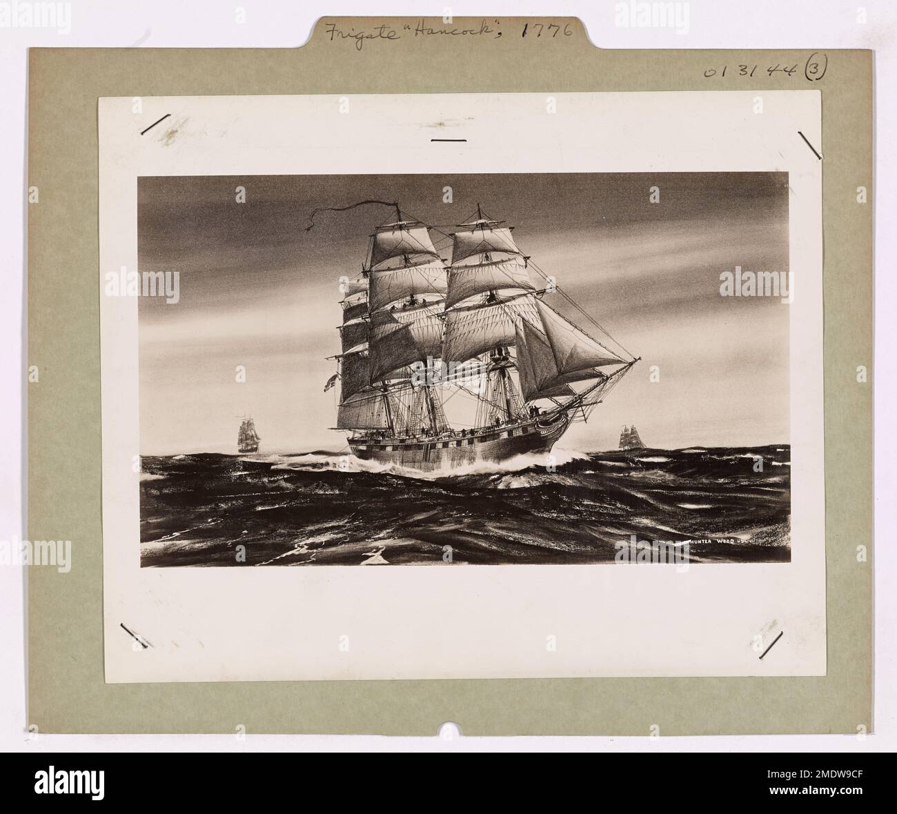 A charcoal drawing of the Continental frigate Hancock, showcasing this ...