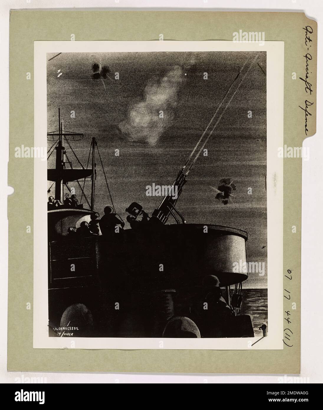 An artwork depicting anti-aircraft fire from a Coast Guard-manned ...