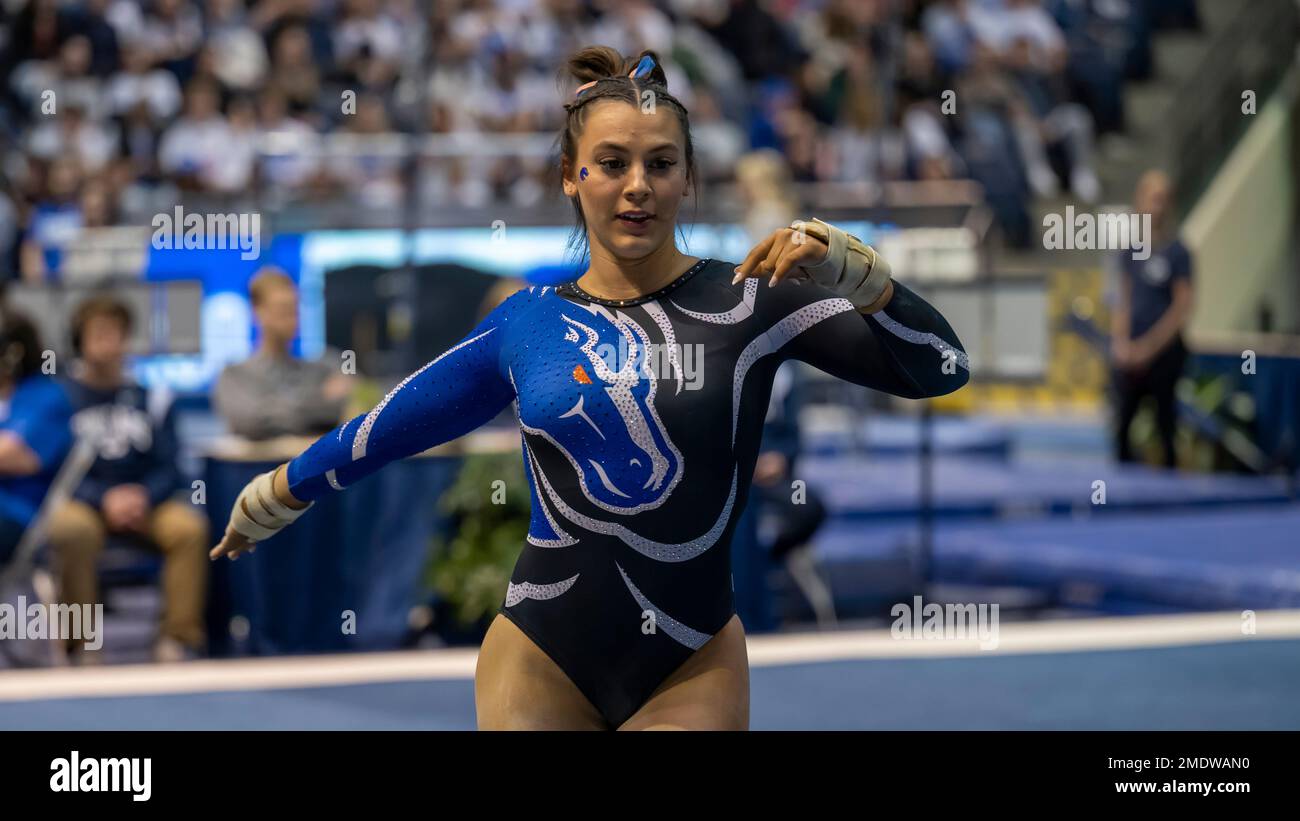 Boise State gymnast Alyssa Vulaj performs her floor routine during an ...