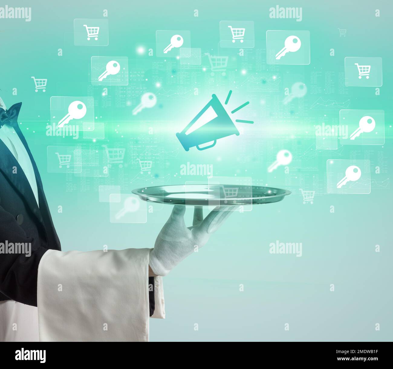 Waiter serving business idea concept Stock Photo - Alamy