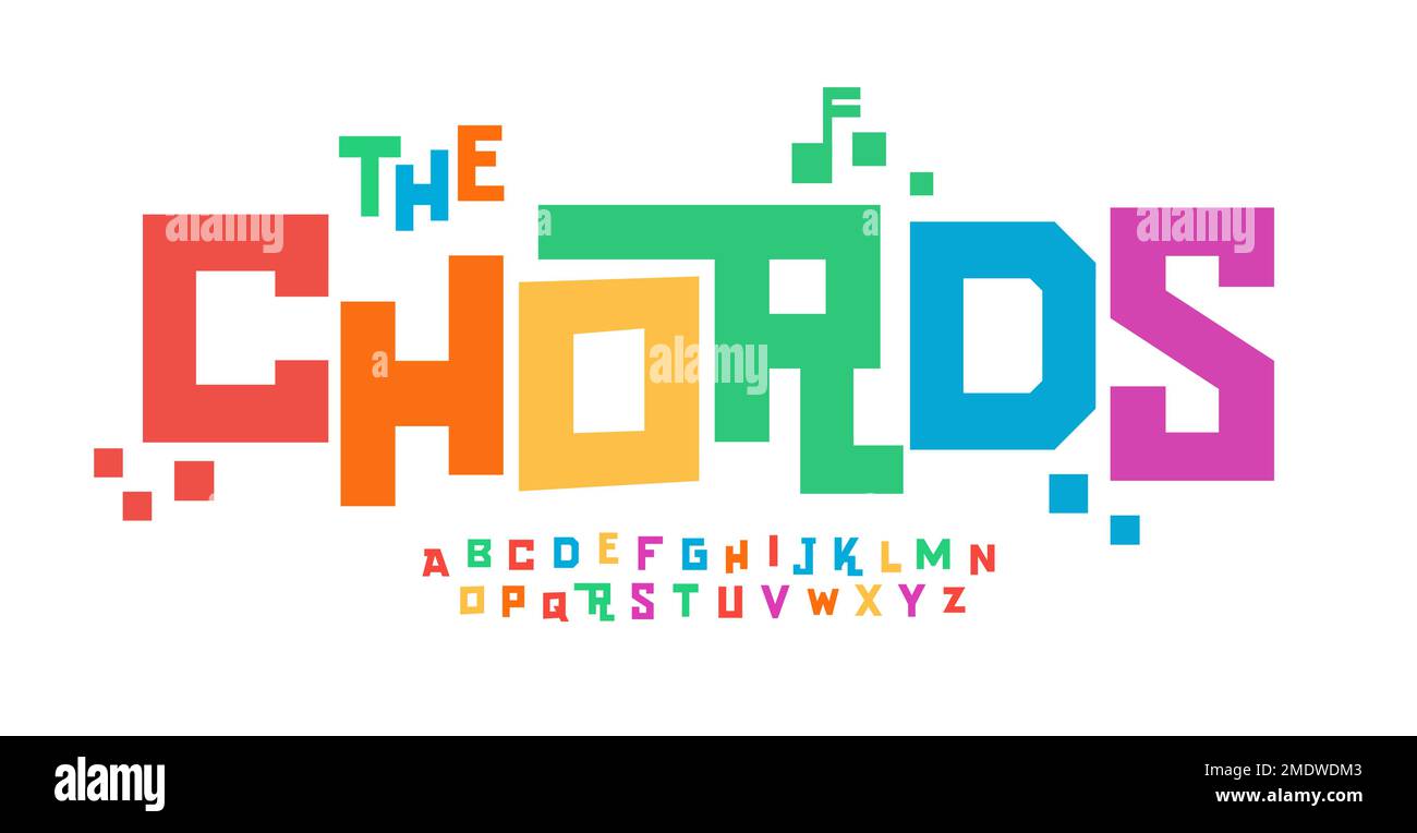 Kid colored alphabet, playful geometric letters, puzzles quests font ...