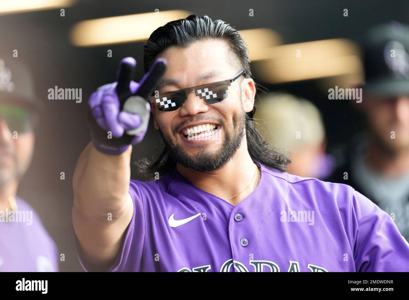 Colorado Rockies third baseman Connor Joe (9) in the first inning of a ...