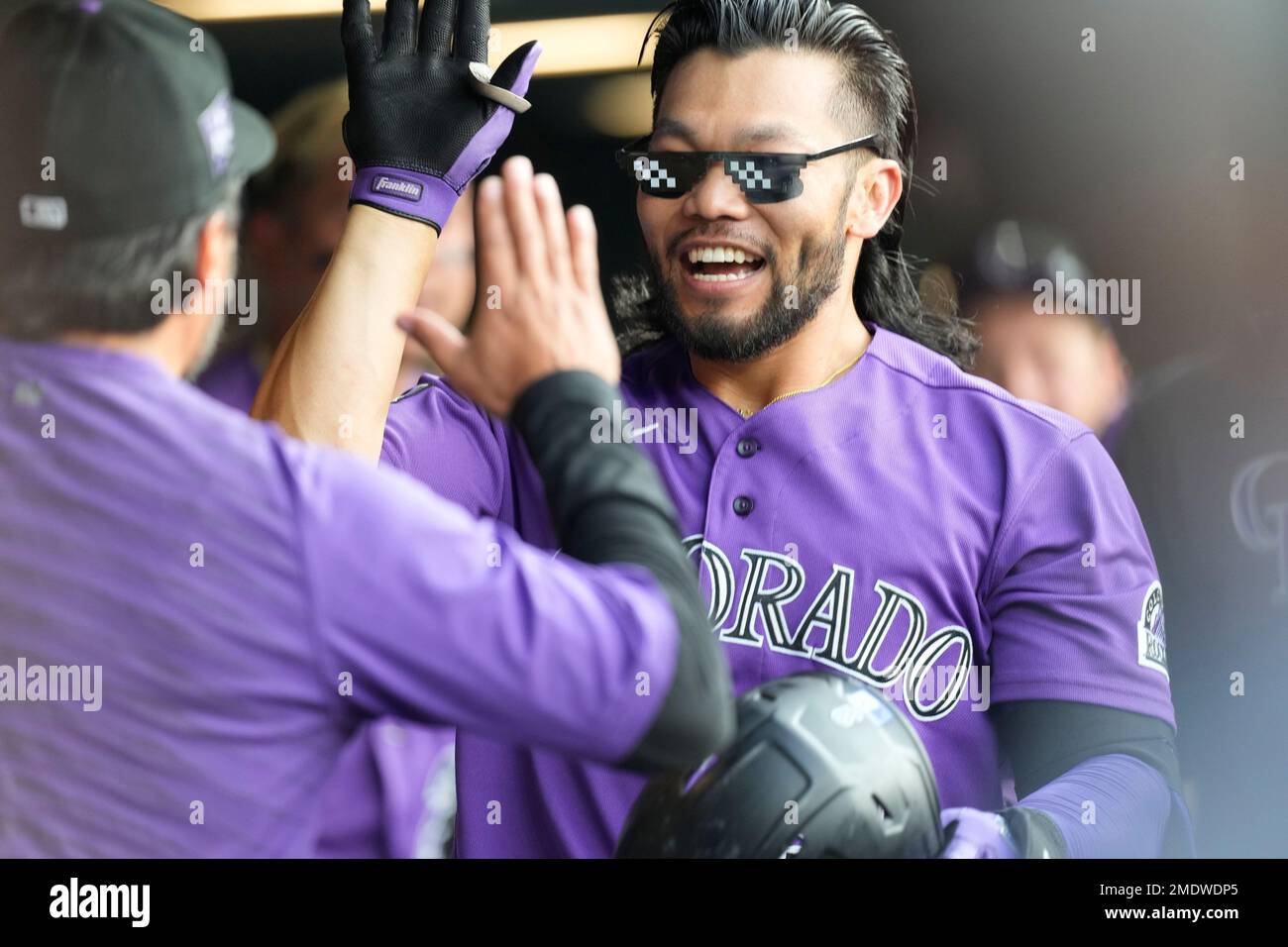 Colorado Rockies third baseman Connor Joe (9) in the first inning of a ...