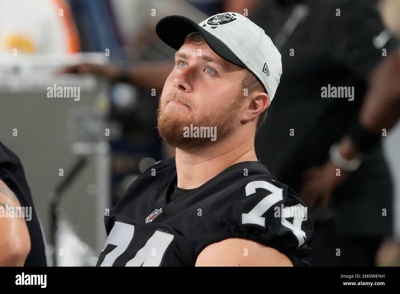 Las Vegas Raiders offensive tackle Kolton Miller (74) during the second ...