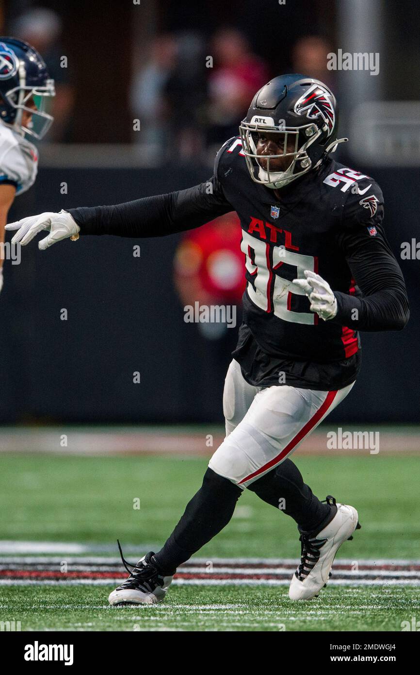 Atlanta Falcons linebacker Adetokunbo Ogundeji (92) works during the ...