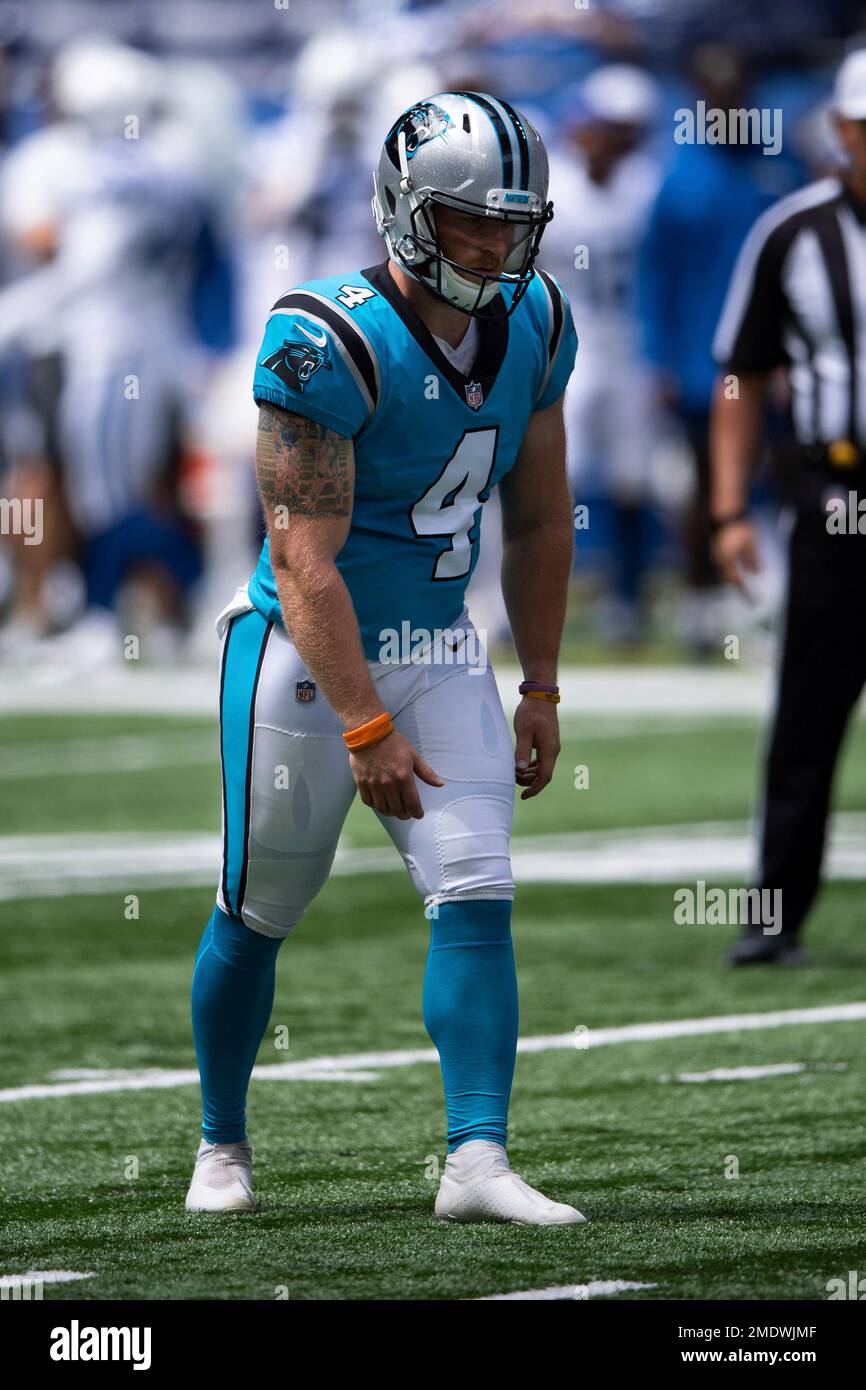 Carolina Panthers kicker Joey Slye (4) lines up for a field goal during ...
