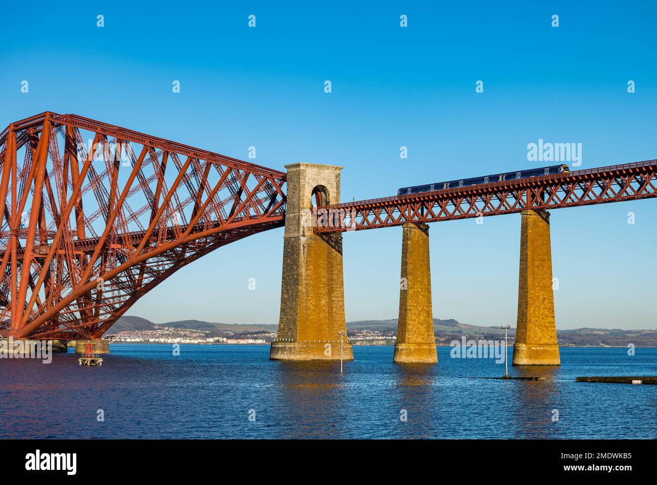 Scotrail local train crossing Victorian cantilever Forth Rail bridge on ...