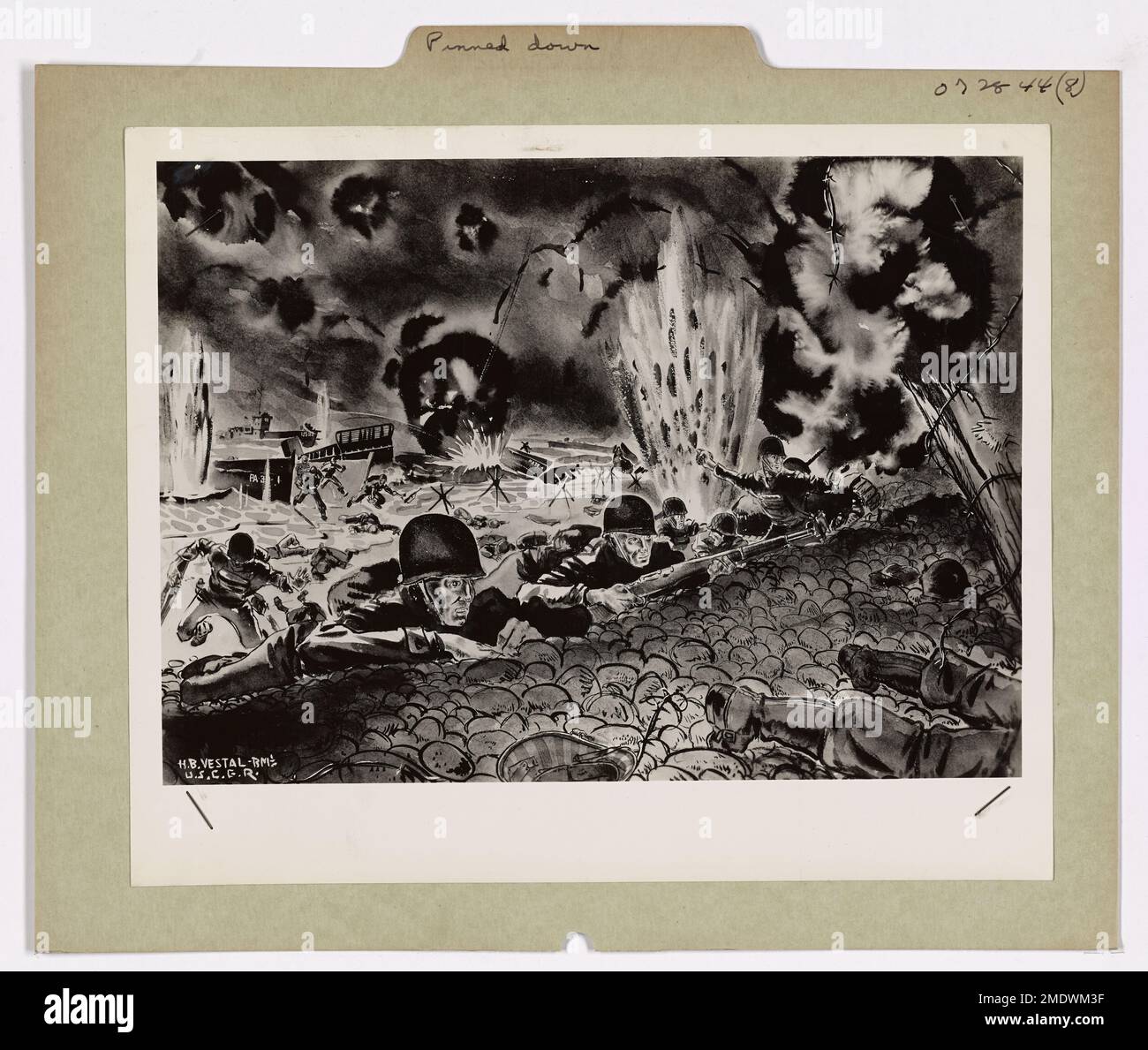 Combat artist Herman B. Vestal depicts American soldiers under enemy ...