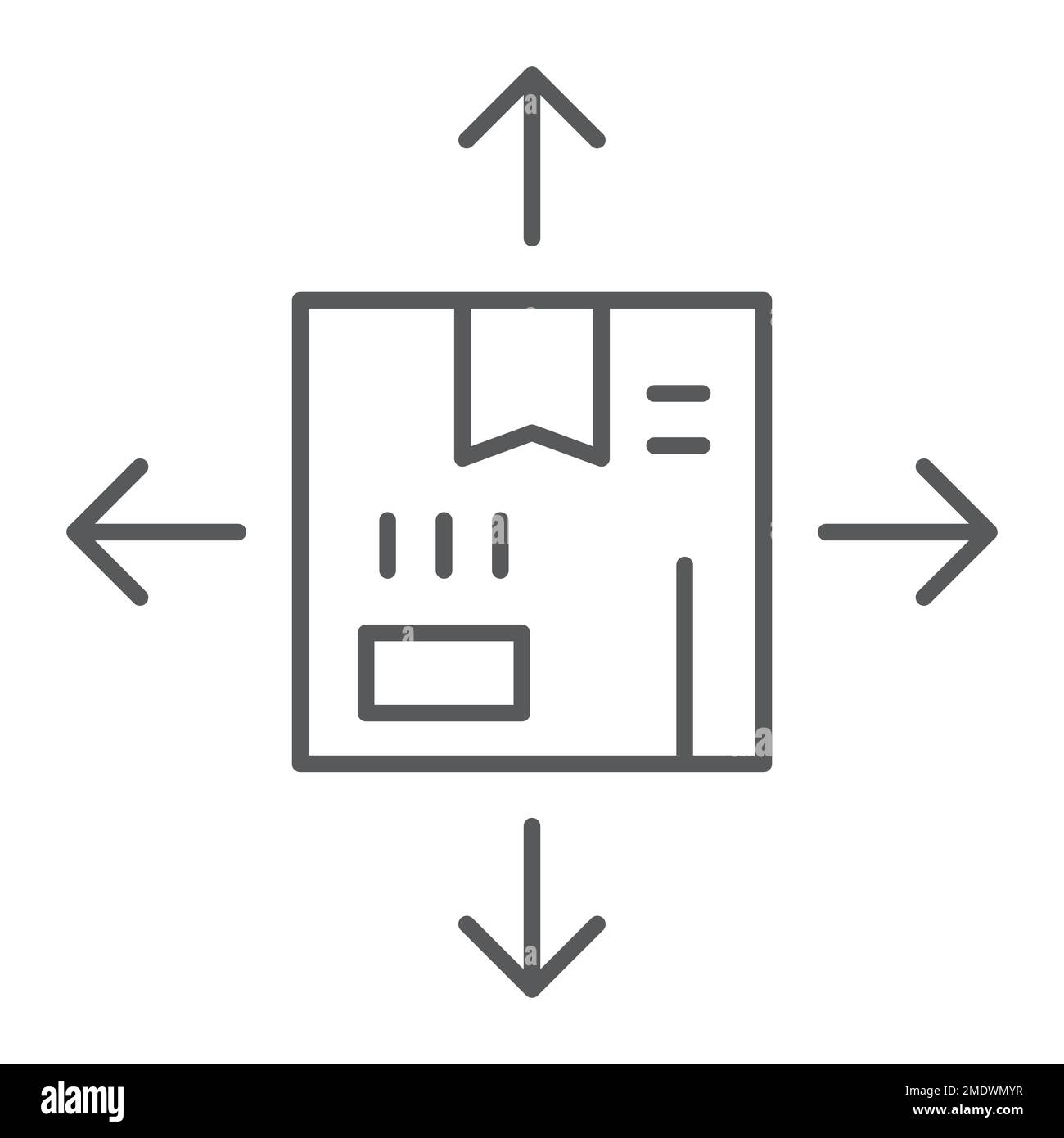 Distribution thin line icon, logistics and package, box with arrows ...