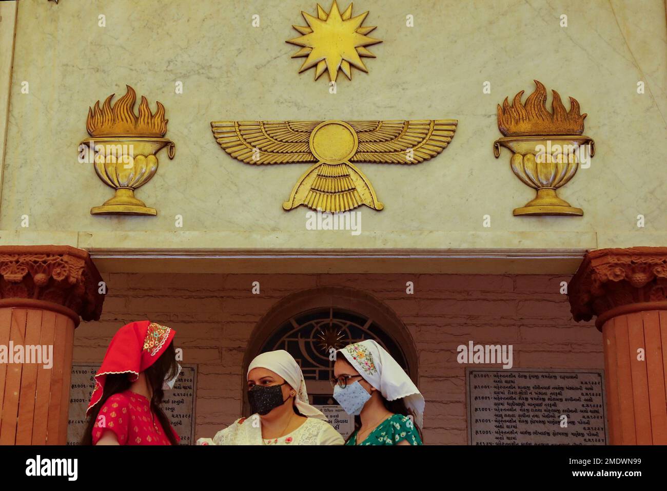 Parsis greet each other at a fire temple on Navroze, the Parsi New Year ...