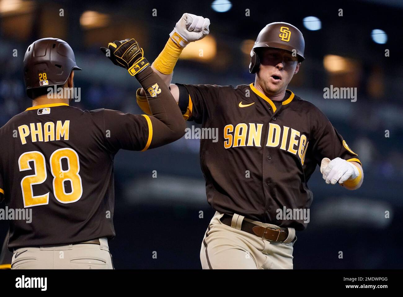 San Diego Padres' Jake Cronenworth, right, celebrates his two-run home ...
