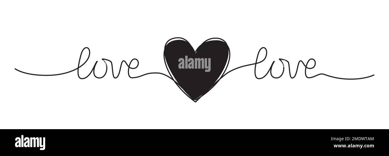 Doodle heart and word LOVE hand written with thin line, divider shape ...