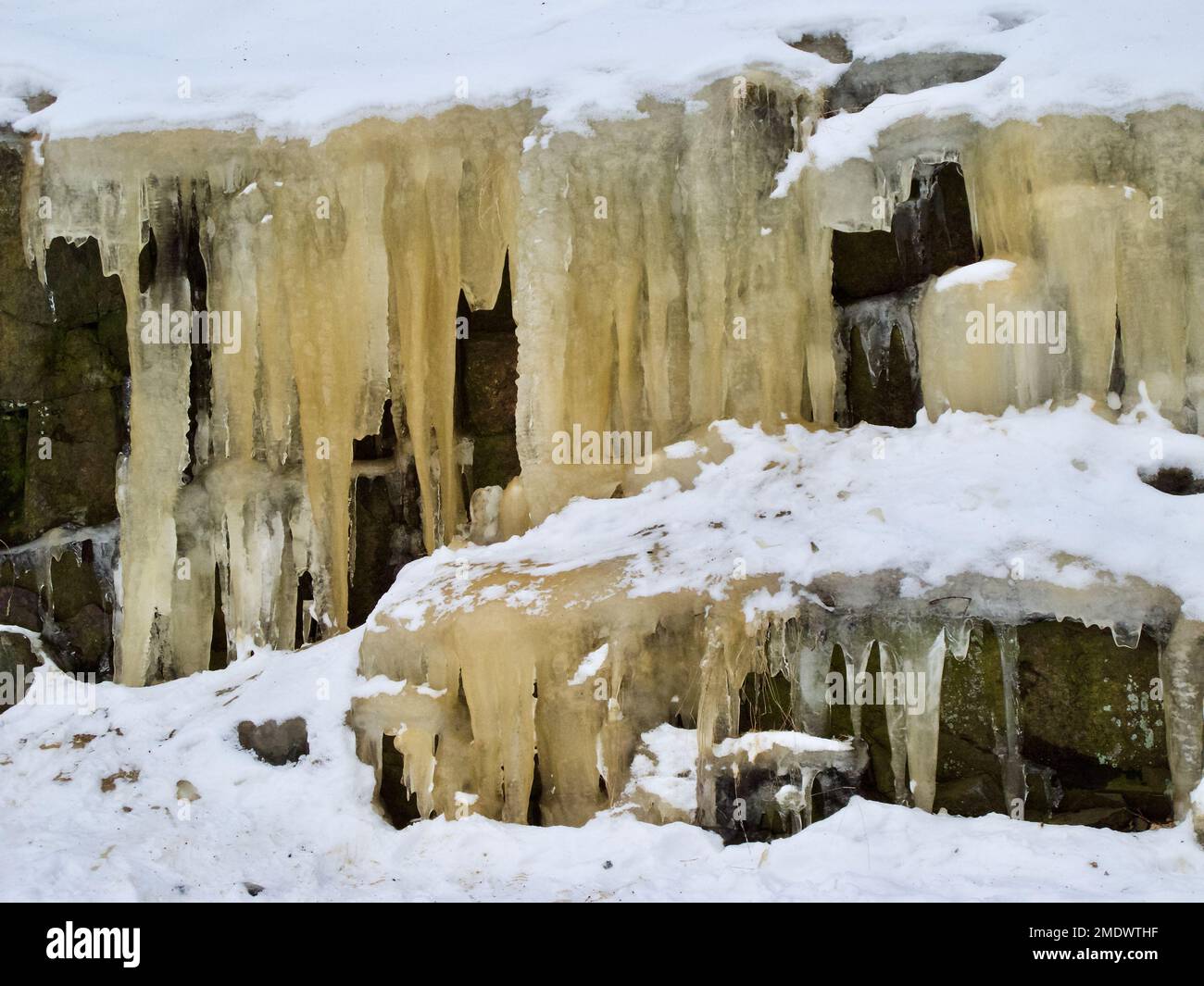 Water that has flowed along the stone and frozen into mighty ice ...