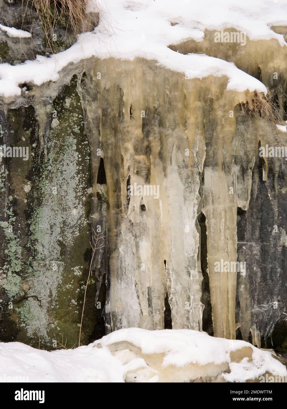 Water that has flowed along the stone and frozen into mighty ice ...