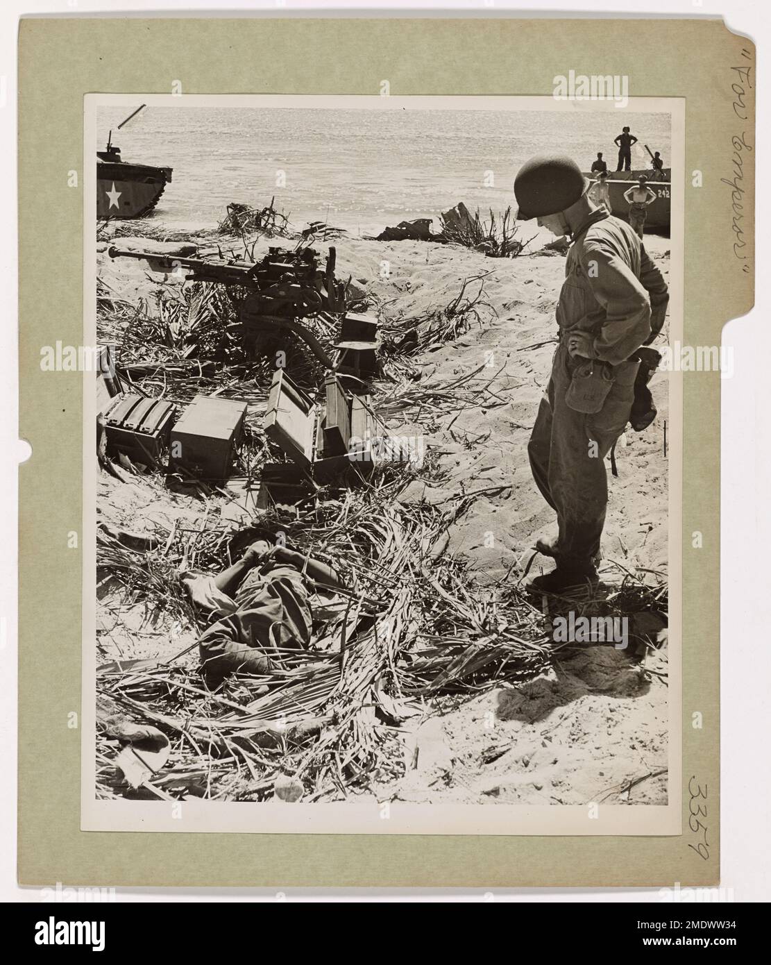 This image shows the crumpled body of a Japanese soldier who died ...