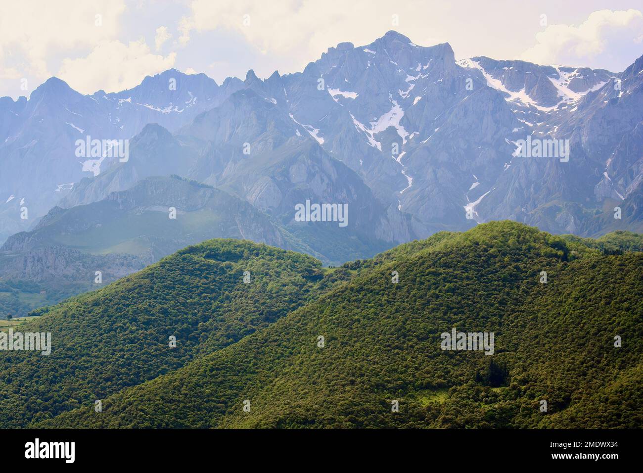 Landscape view of the Picos de Europa mountains from near Potes ...