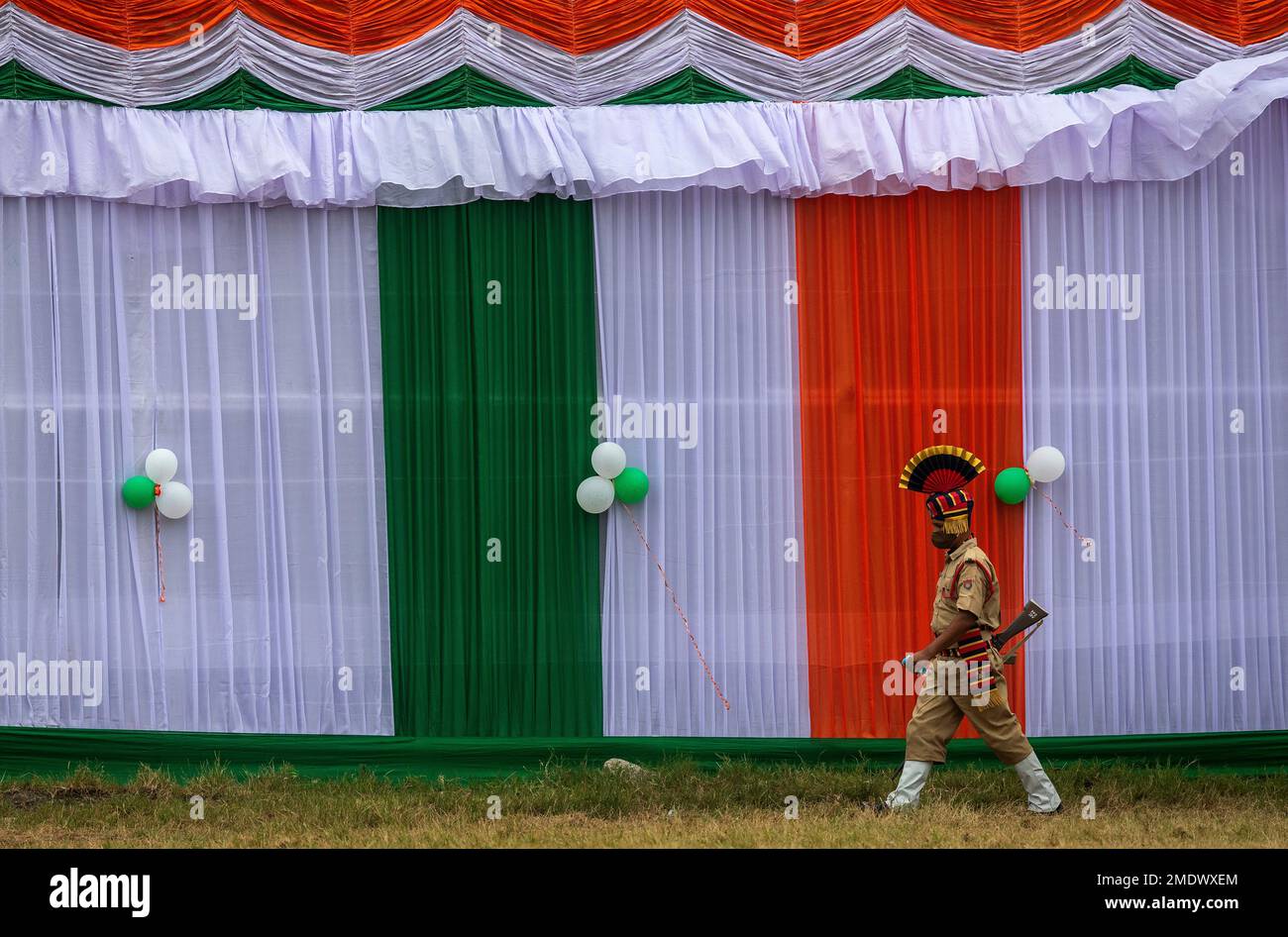An Assam police personnel walks after participating in the Independence ...