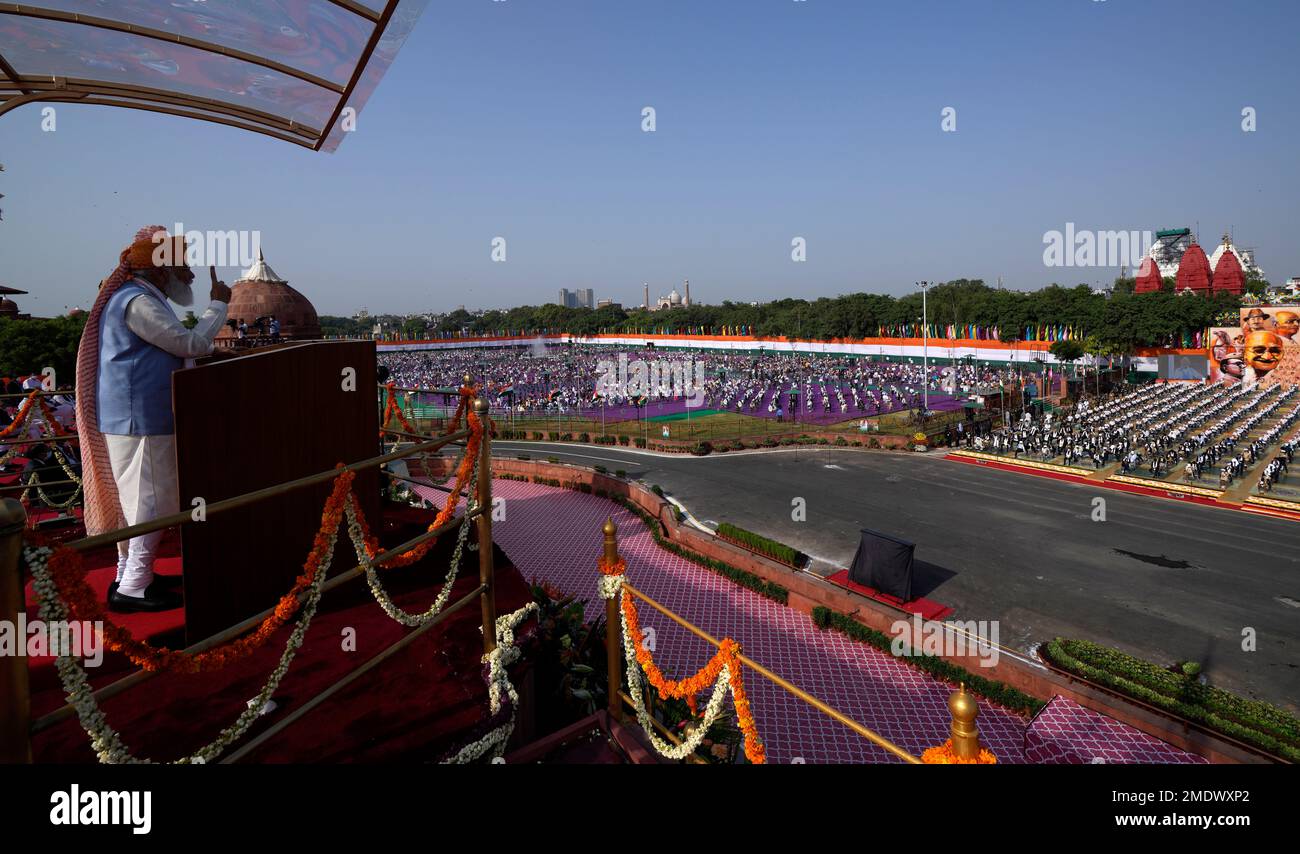 Indian Prime Minister Narendra Modi addresses the gathering during ...