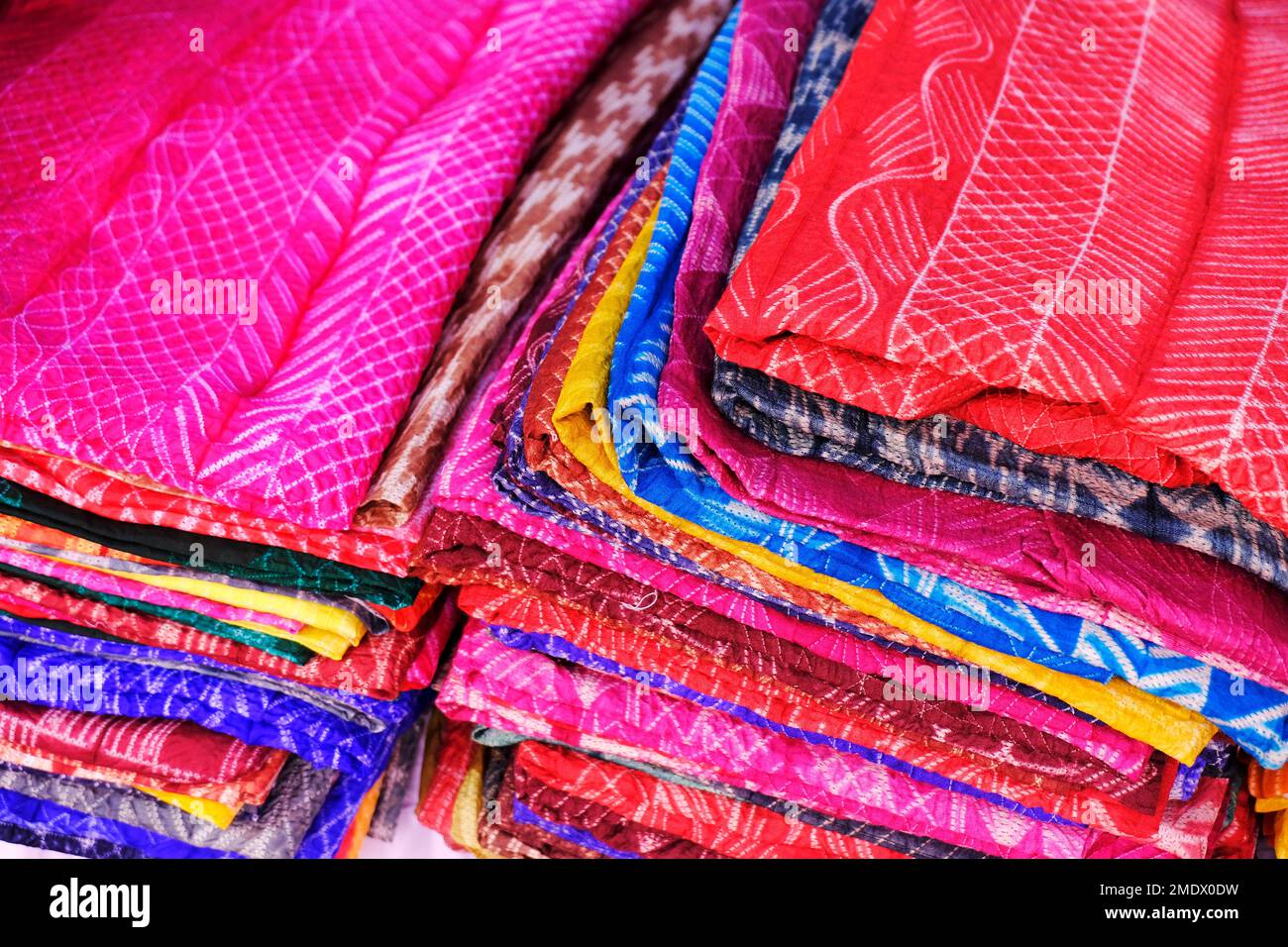 Pallet of vivid and colorful Indian Sari, India textile, selective ...